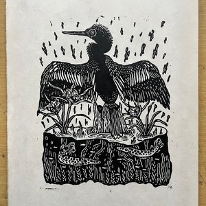 Anhinga Print, "anhinga Morning", Handmade Linocut Print - Etsy