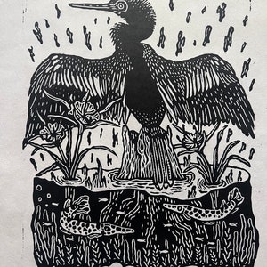 Anhinga Print, "anhinga Morning", Handmade Linocut Print - Etsy