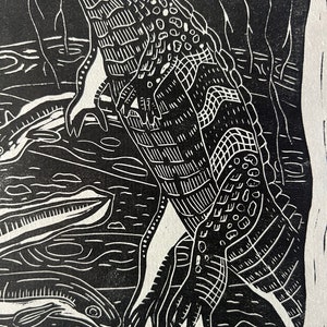 Alligator Linocut, "karst Swimming", Handmade Linocut Print - Etsy
