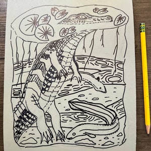 Alligator Linocut, "karst Swimming", Handmade Linocut Print - Etsy