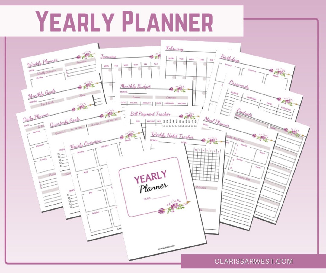 Yearly Planner - Undated PDF Printable - Etsy