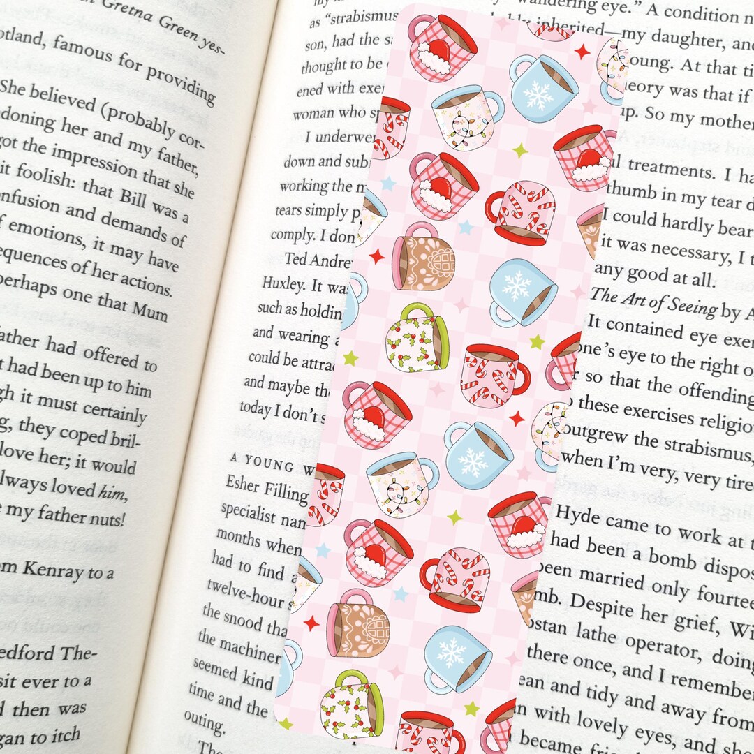 Hot Cocoa Mugs Laminated Bookmark Matte, Rounded Edges Bookish Gift ...