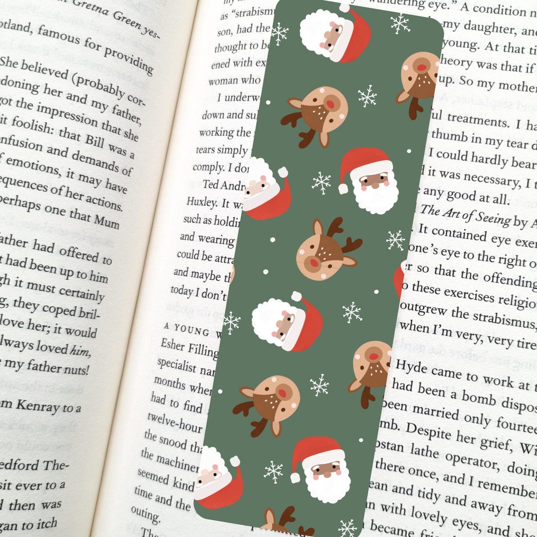 Santa and Reindeer Laminated Bookmark | Holiday Stocking Stuffer - Etsy