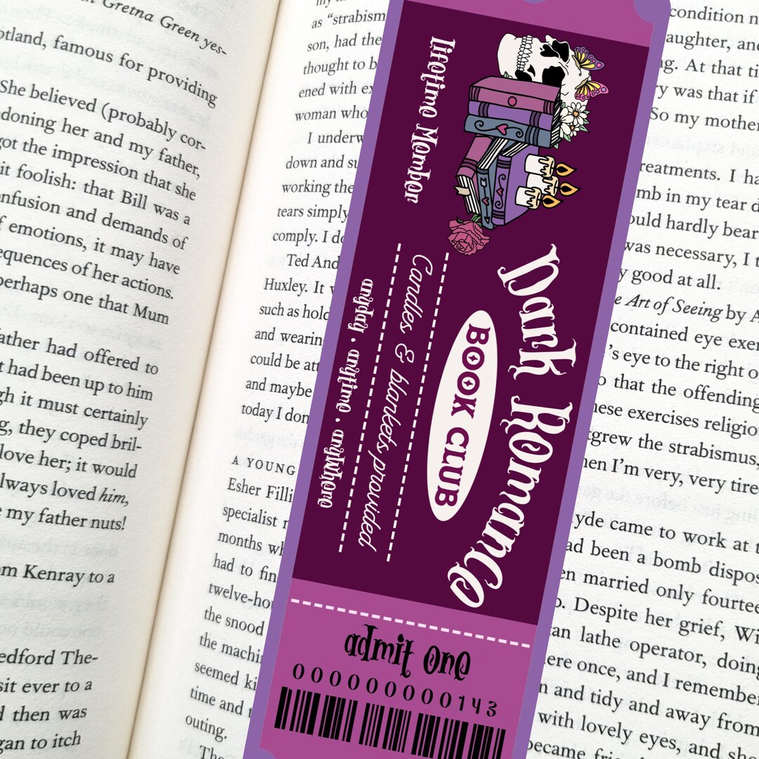 Dark Romance Ticket Valentine Bookmark - Matte Laminated Book Lover ...