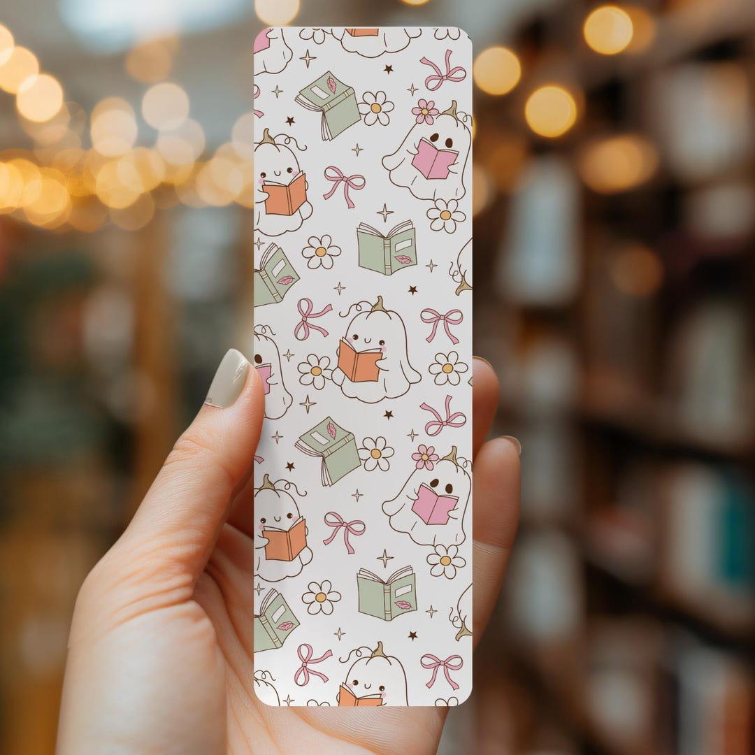 Coquette Ghost Laminated Bookmark | Cute Halloween Bookish Bookmark ...
