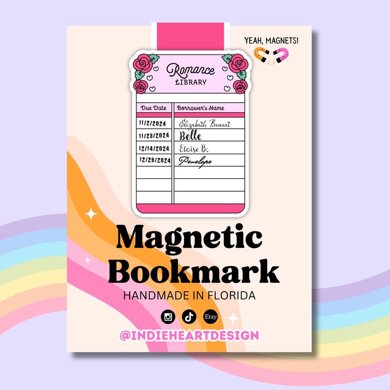 Romance Library Card Magnetic Bookmark - Valentine’s Day Reader Gift - Etsy