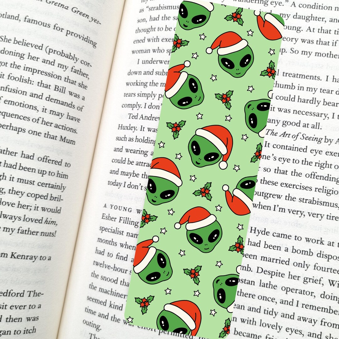 Festive Alien Laminated Bookmark | Matte, Rounded Edges | Bookish Gift ...