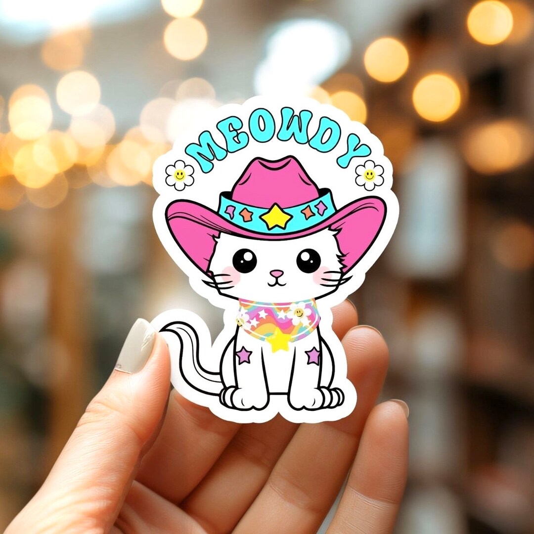 Meowdy Cat Cowboy Sticker 90's Kawaii Cute Book Lover - Etsy