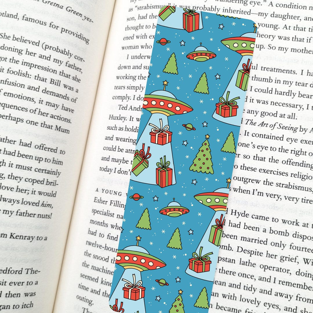 UFO Holiday Sighting Laminated Bookmark Matte, Rounded Edges Bookish ...