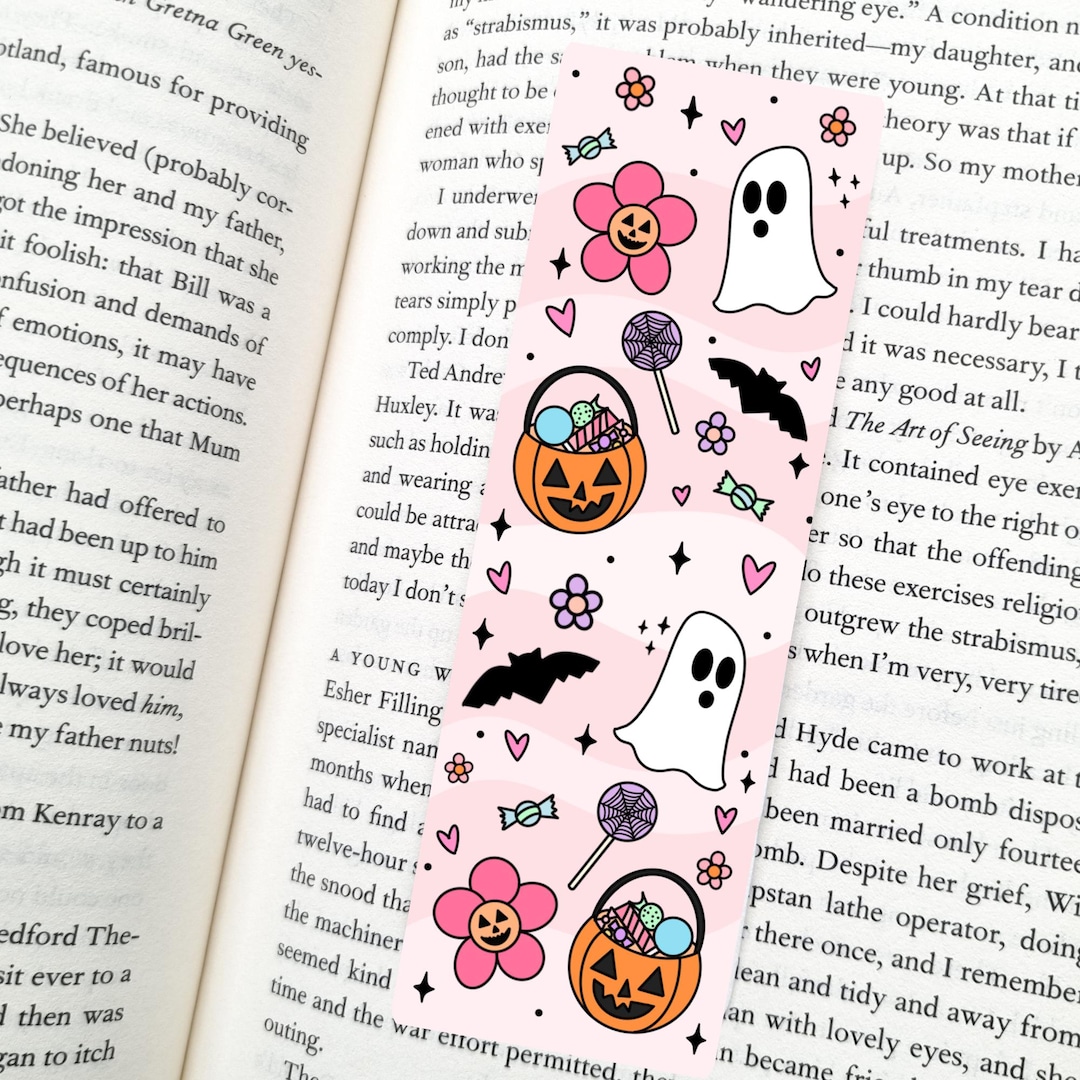 Halloween Candy Laminated Bookmark: Trick or Treat Bookworm Gift - Etsy