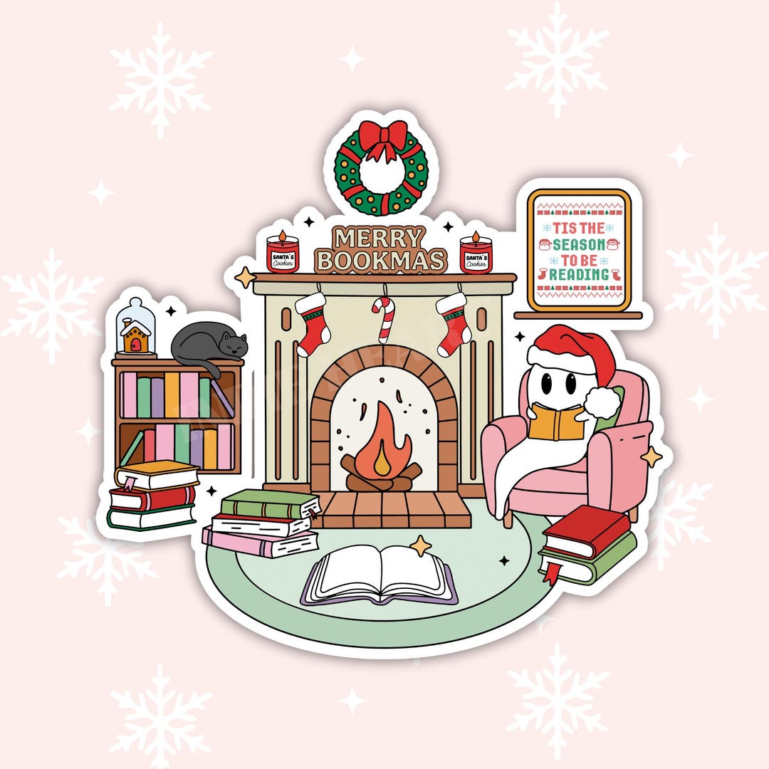 Merry Bookmas Ghost Vinyl Sticker: Water-resistant Book Lover Gift - Etsy