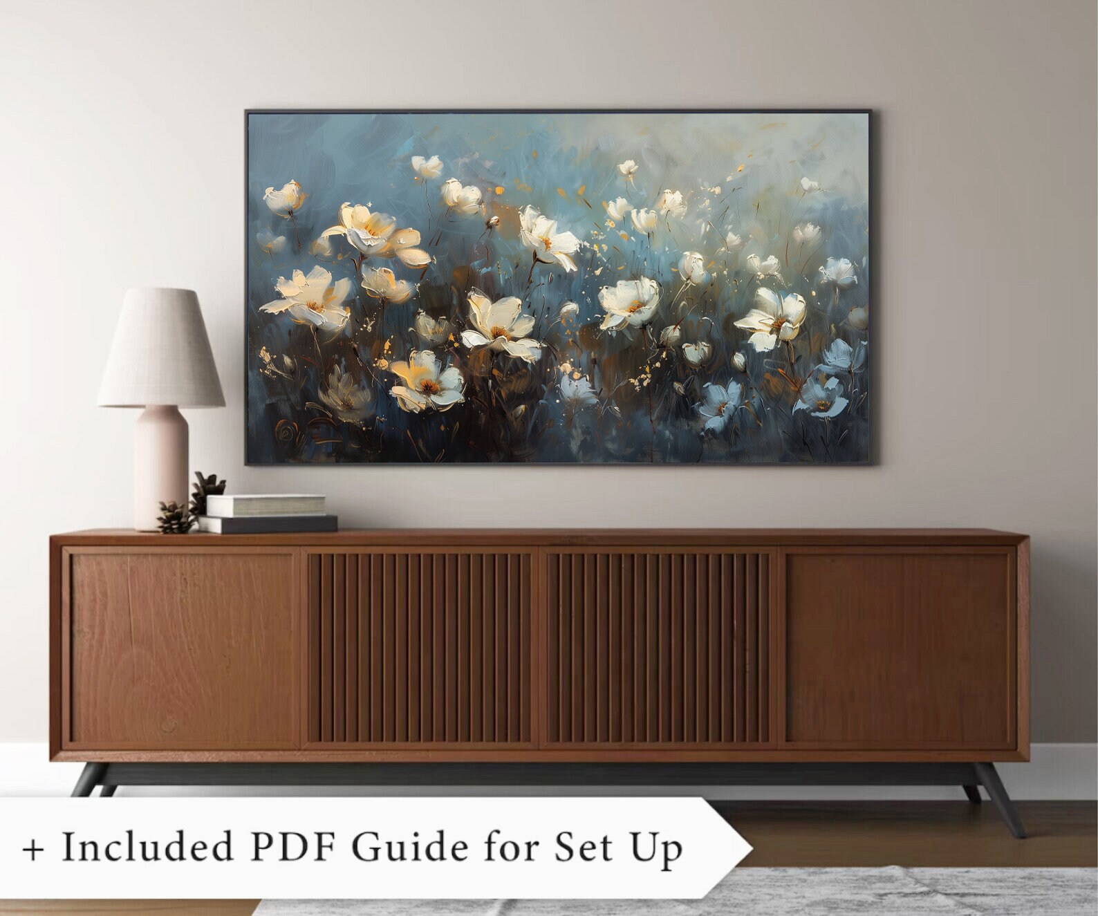 Vintage Flowers Frame Tv Art Summer Tv Art Dark Blue Navy Rustic