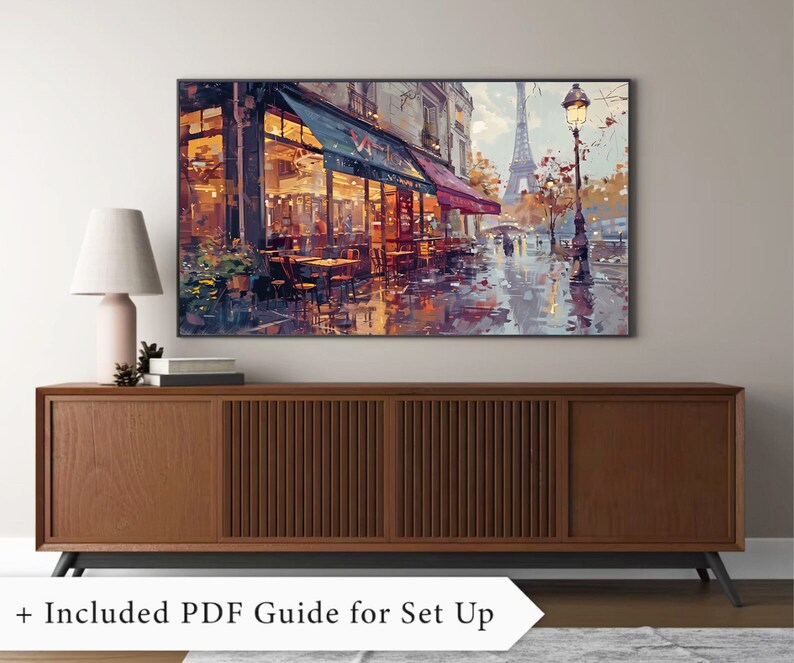 Samsung Art TV Frame, Cafe in Paris Digital Impressionism Oil Painting ...