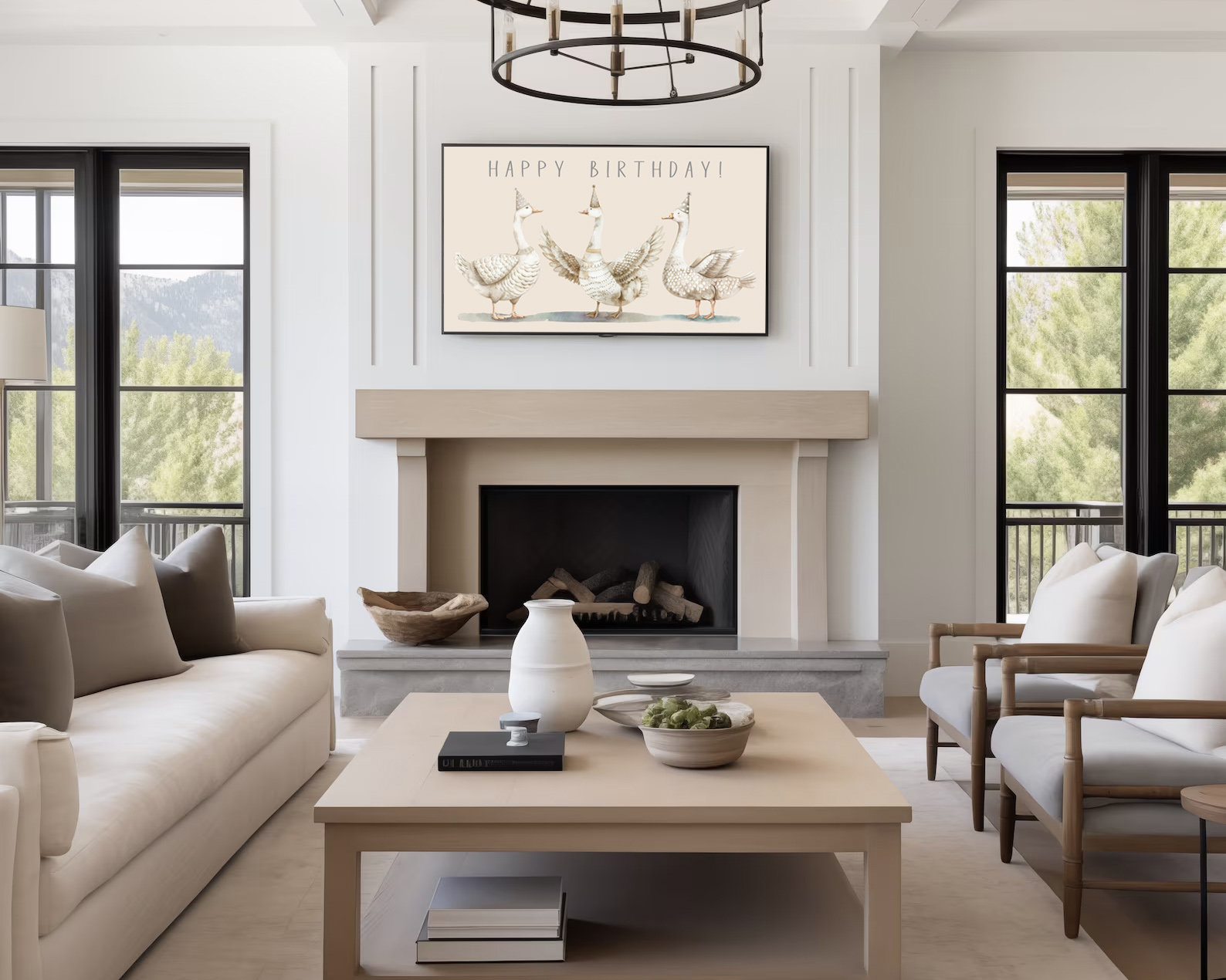 Samsung Frame Tv Art, Happy Birthday Geese Frame TV 4K Art, Digital ...