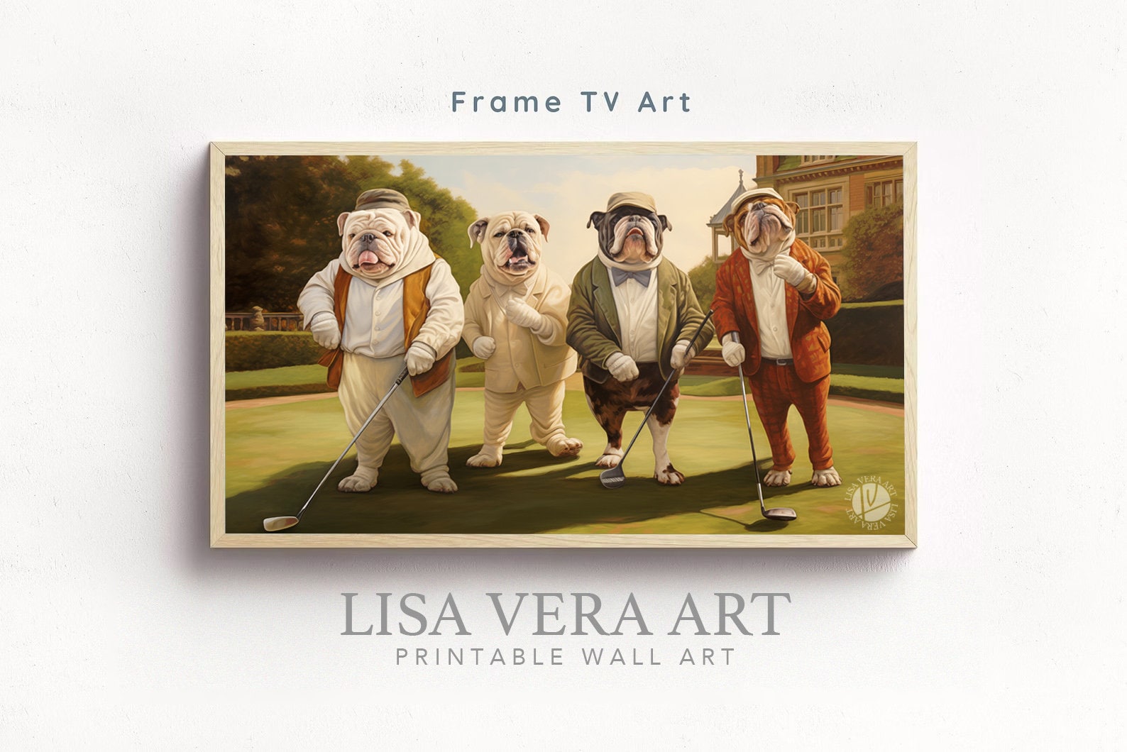 Frame TV Art - Vintage Bulldogs Playing Golf Digital Painting, Bulldogs ...