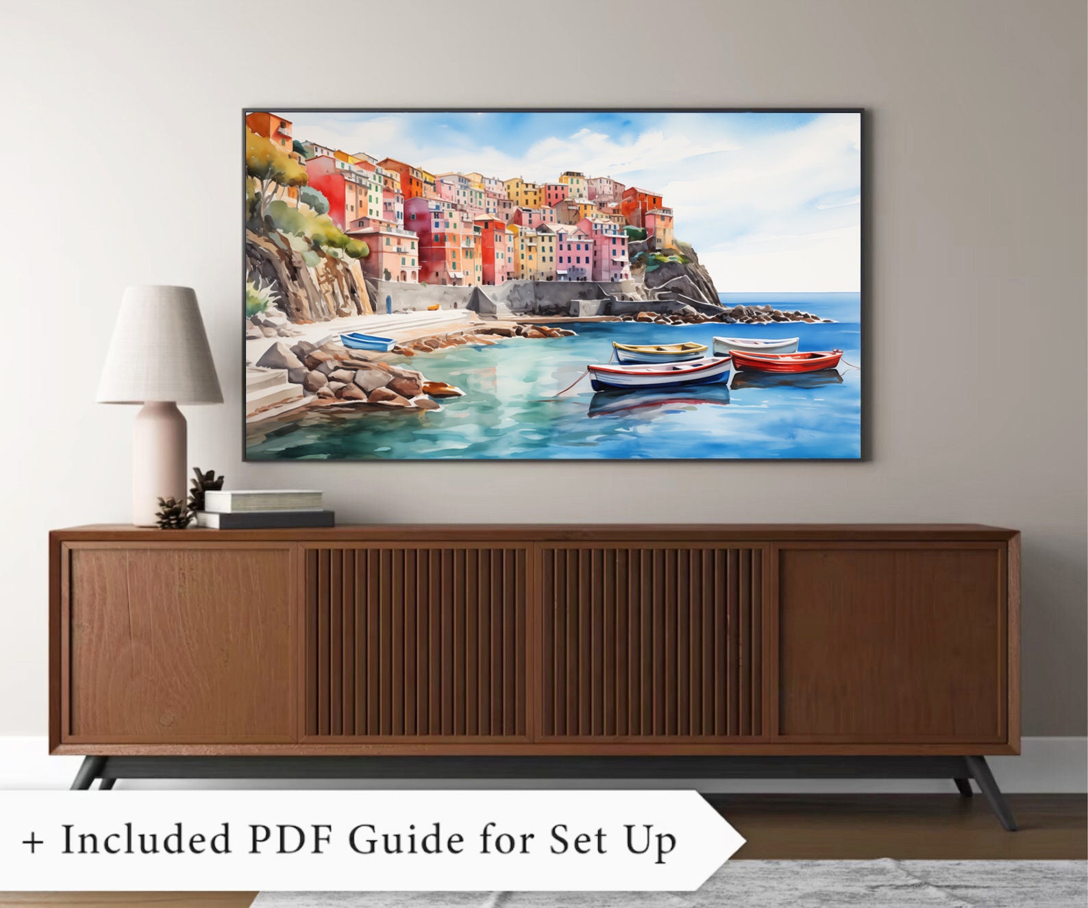 Samsung Art TV Frame, Cinque Terre Italy Digital Watercolor Painting ...