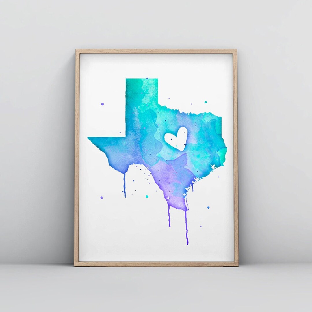 Texas Map Watercolor Painting Printable Wall Art Digital Download ...