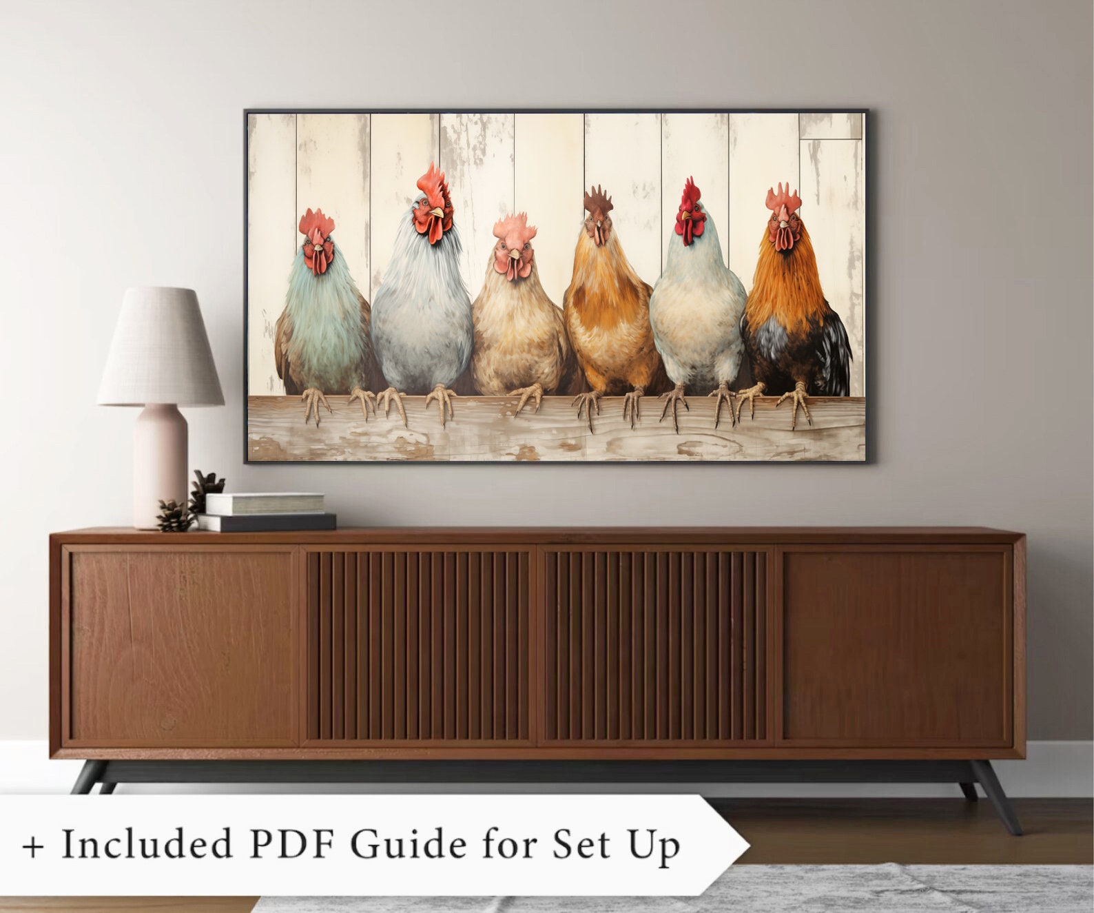 Frame TV Art, Farmhouse Roosters Painting Instant Download, Country ...