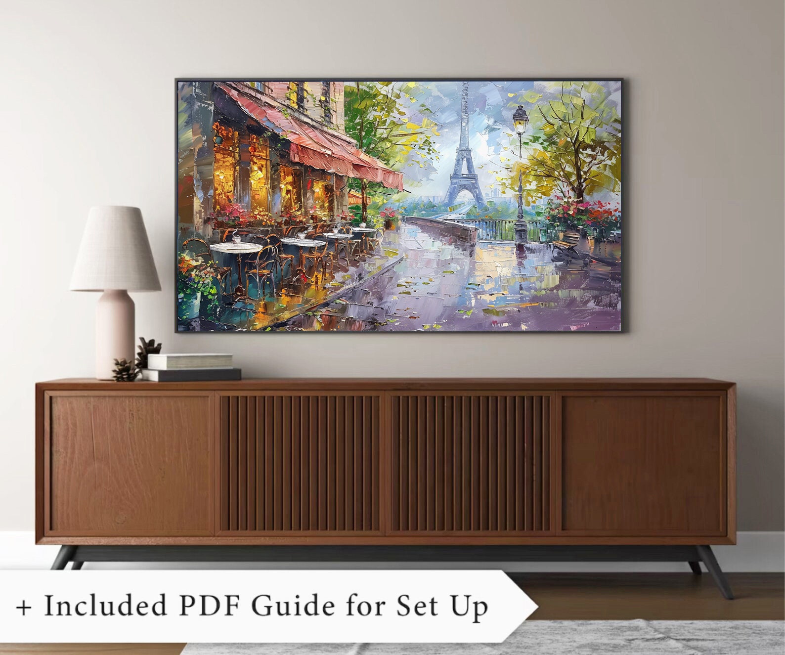 Samsung Art TV Frame, Cafe in Paris Digital Impressionism Oil Painting ...