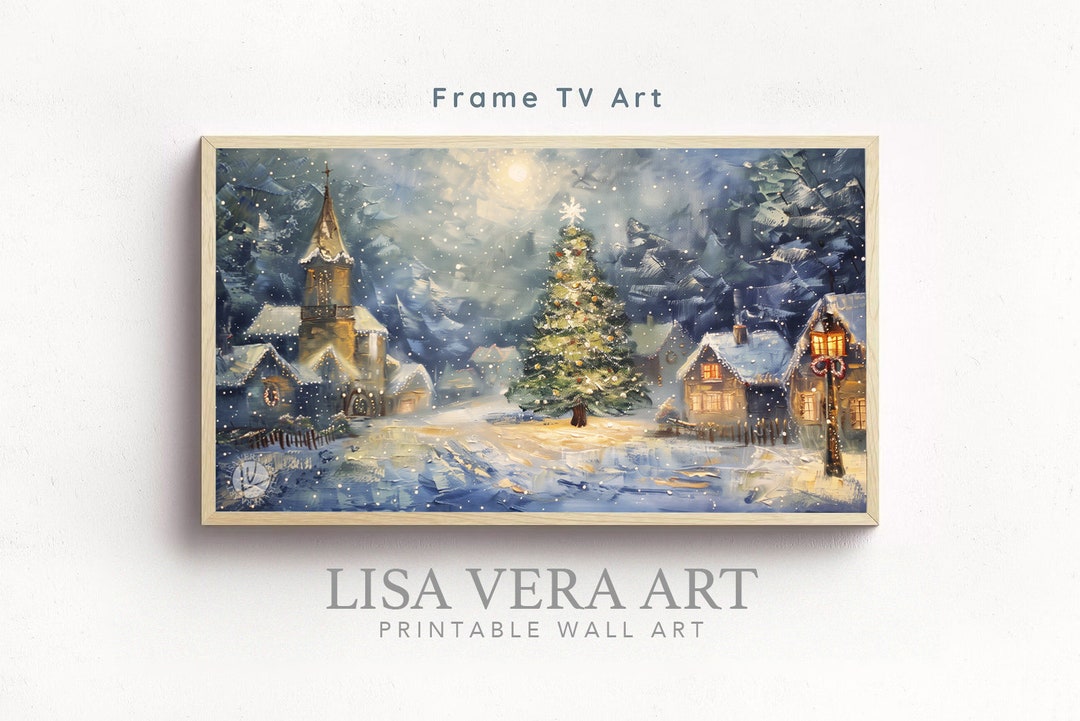 Vintage Winter Town Night Frame Tv Art, Christmas Village Frame Tv ...