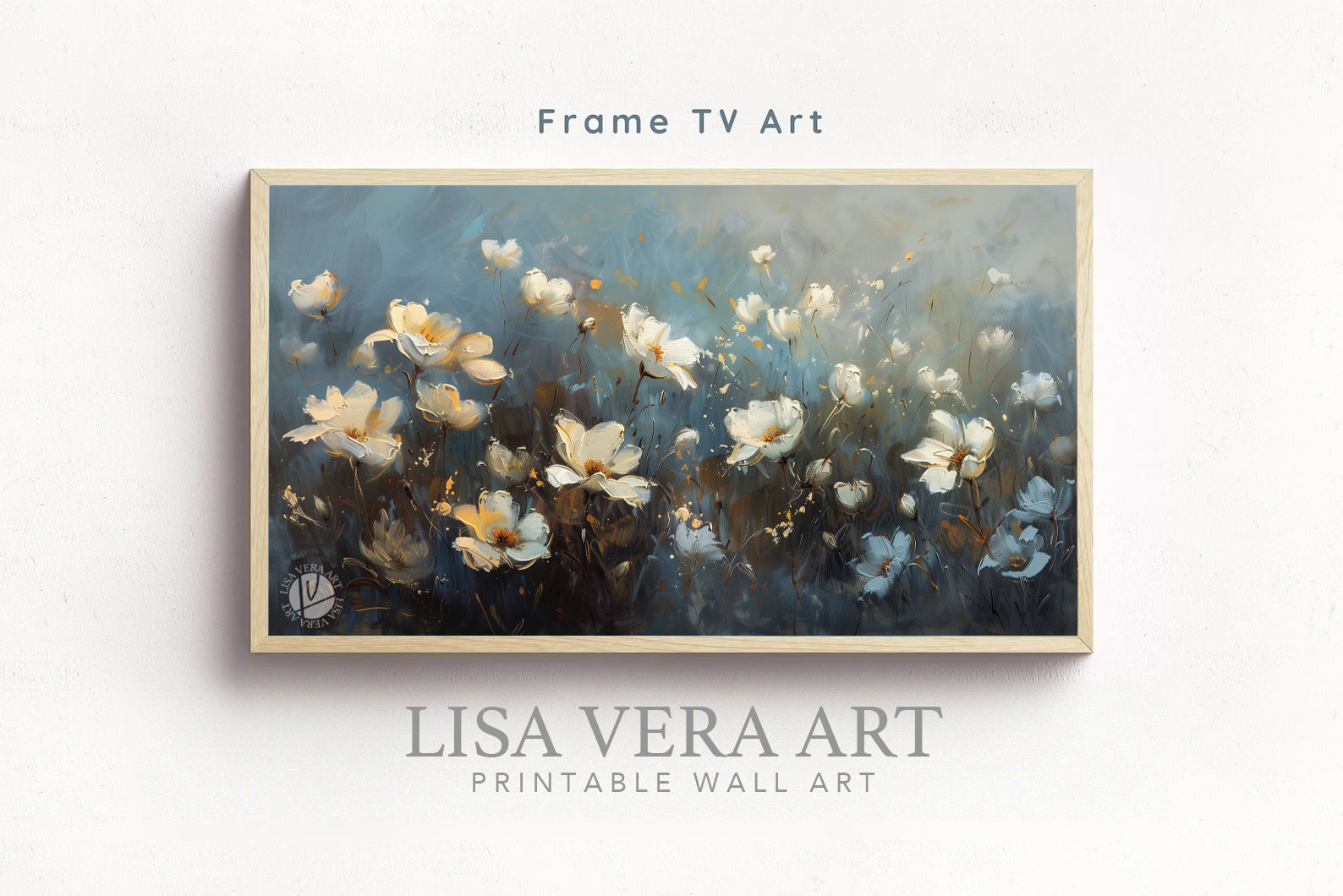 Vintage Flowers Frame Tv Art Summer Tv Art Dark Blue Navy Rustic