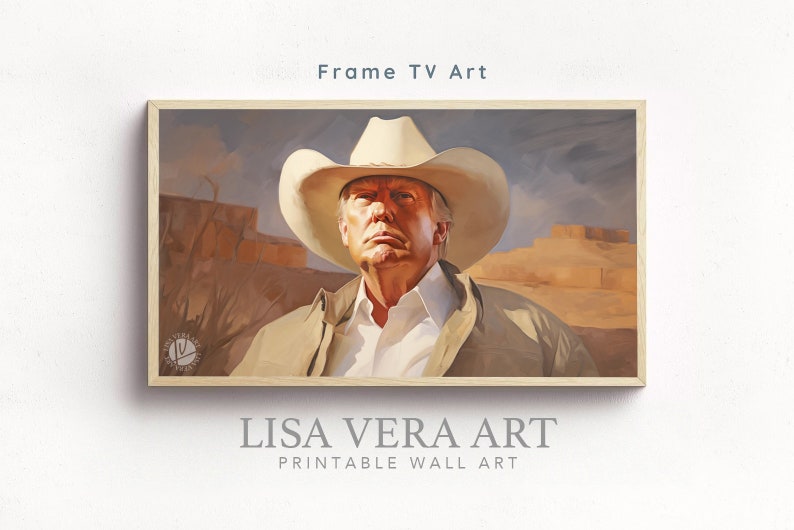 Frame TV Art Cowboy Trump Portrait Painting Digital Download, Funny ...