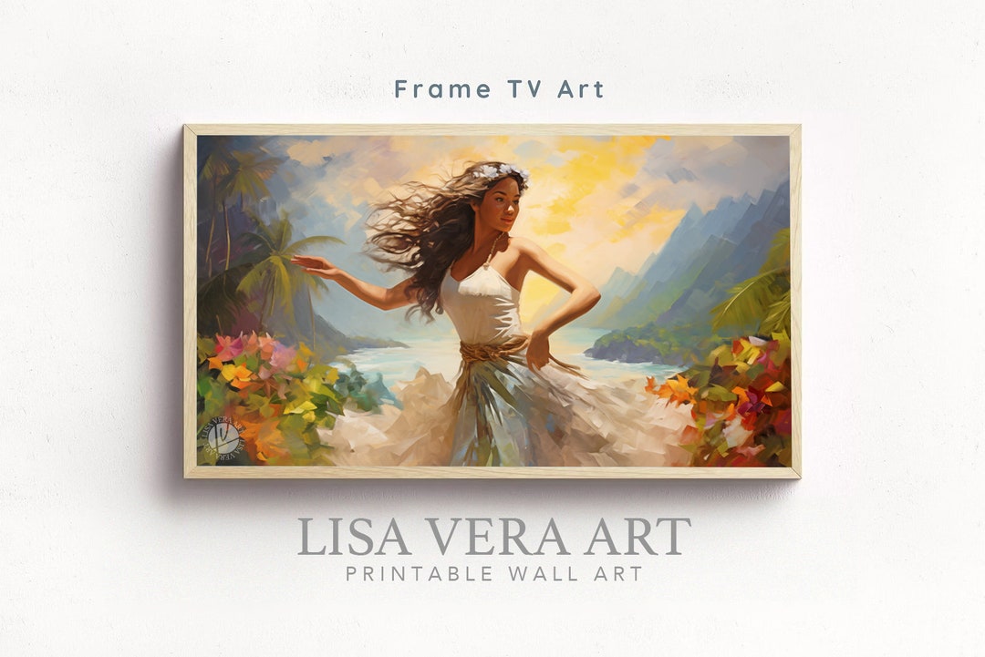 Frame TV Art Hula Dancer Oil Painting, Tropical Hawaii Art for Tv ...