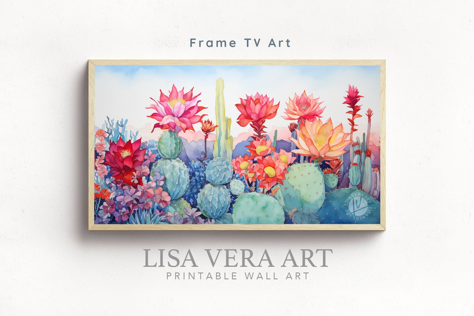 Frame TV Art - Cactus Watercolor Digital Painting, Desert Cacti ...