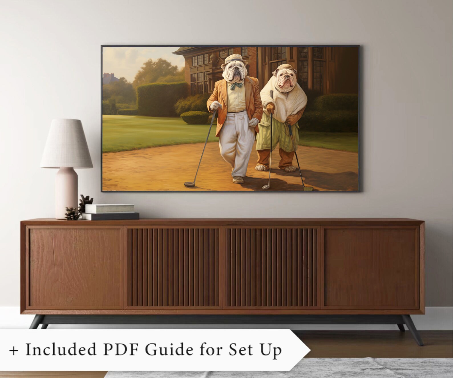 Frame TV Art Vintage Bulldogs Playing Golf Digital Painting, Bulldogs ...
