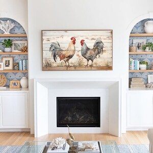 Frame TV Art, Roosters Painted on Wood Instant Download, Farmhouse ...