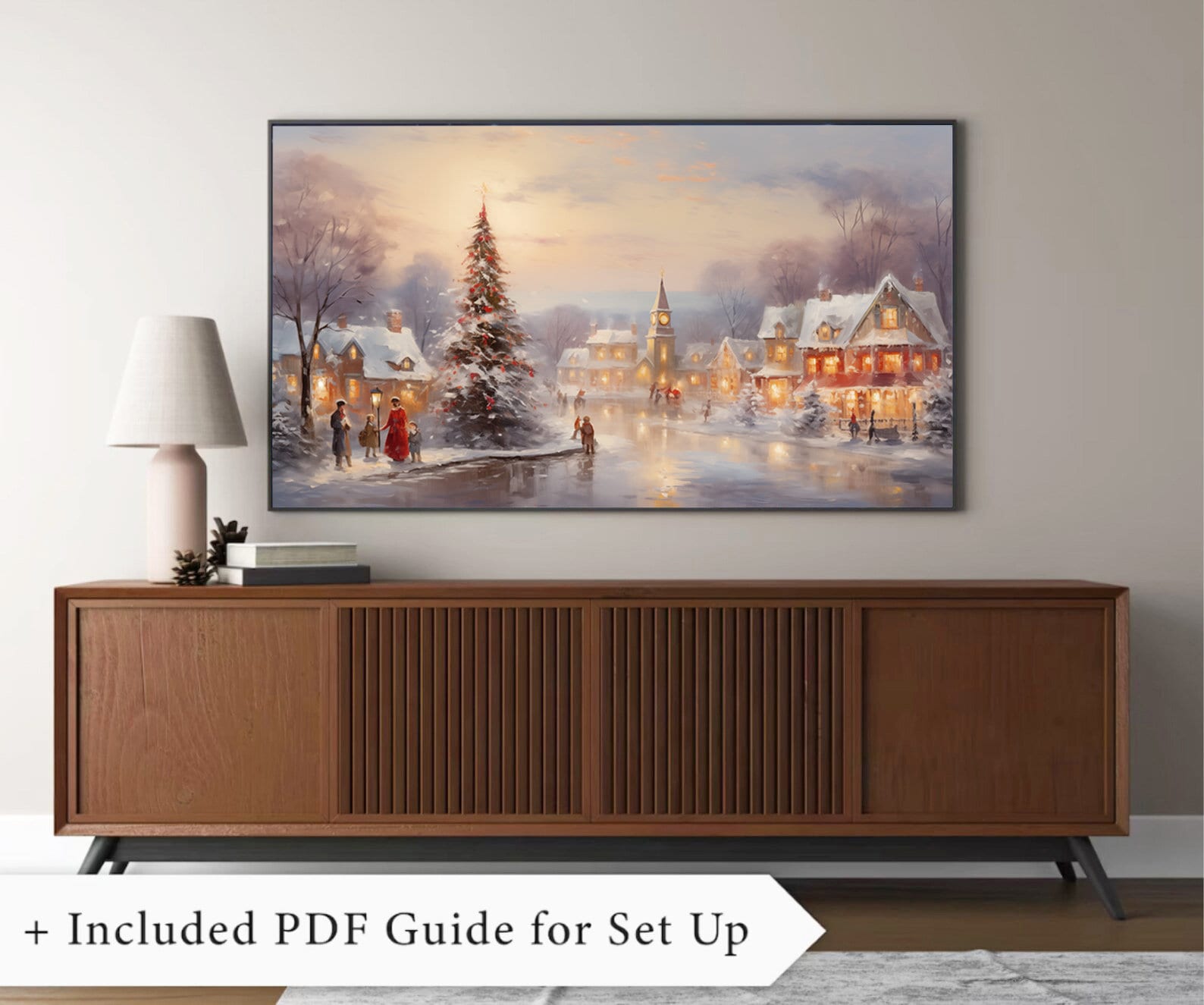 Vintage Winter Town Night Frame Tv Art, Christmas Village Frame Tv ...