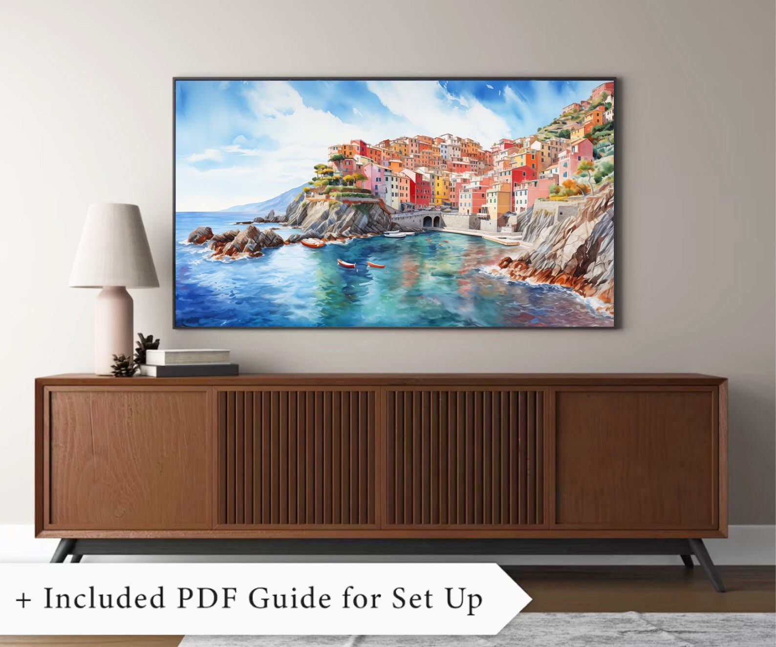 Samsung Art TV Frame, Cinque Terre Italy Digital Watercolor Painting ...