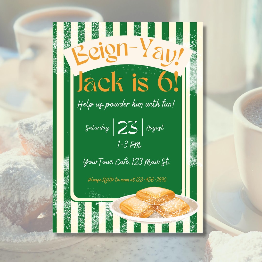 Beignet Birthday Party Invitation, Custom Kids Invite, Beignet Cafe ...