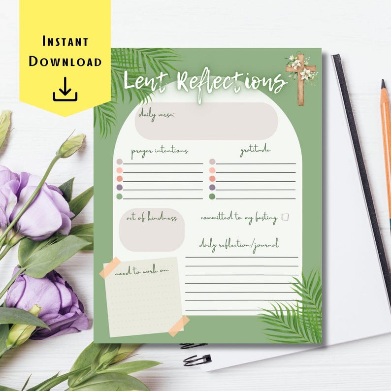 Lent Reflections Journal Page | Christian Daily Lenten Planner | Prayer ...
