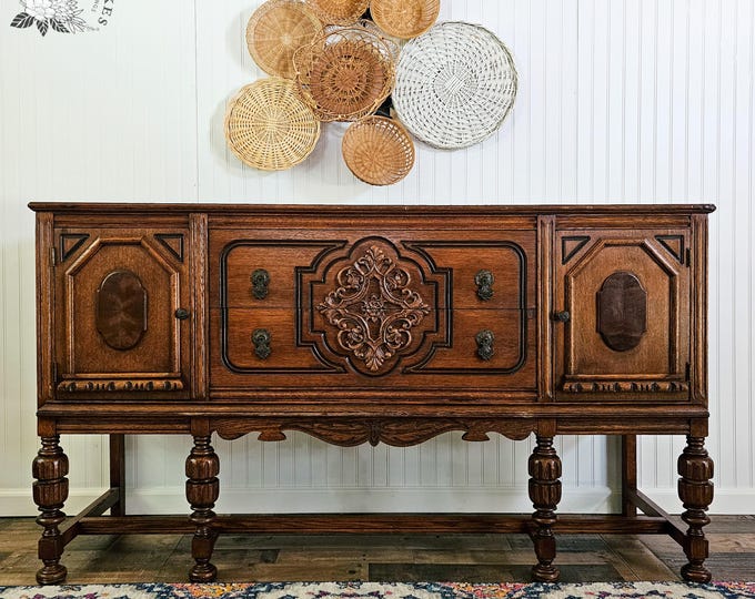 Vintage Jacobean Sideboard Buffet – Restored Finish – Read ENTIRE ...