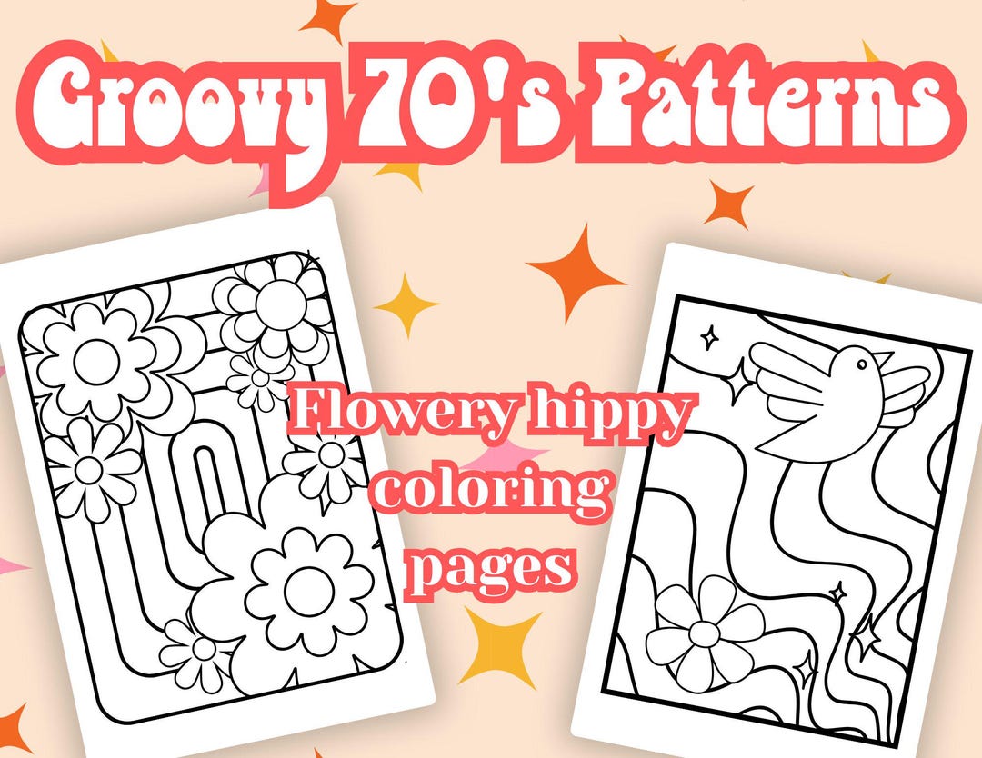 10 Groovy Flower Sparkle Pattern 1970's Inspired Coloring Sheets - Etsy