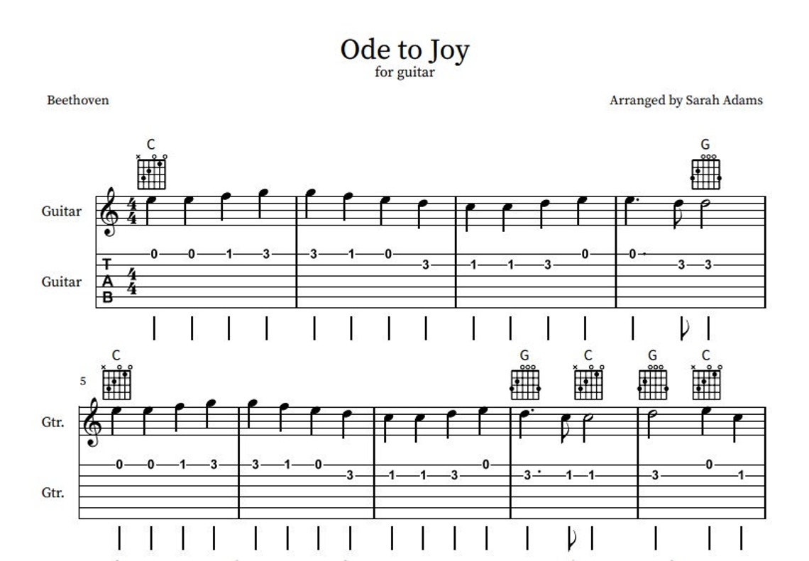 Ode to Joy Easy Guitar Tab - Etsy