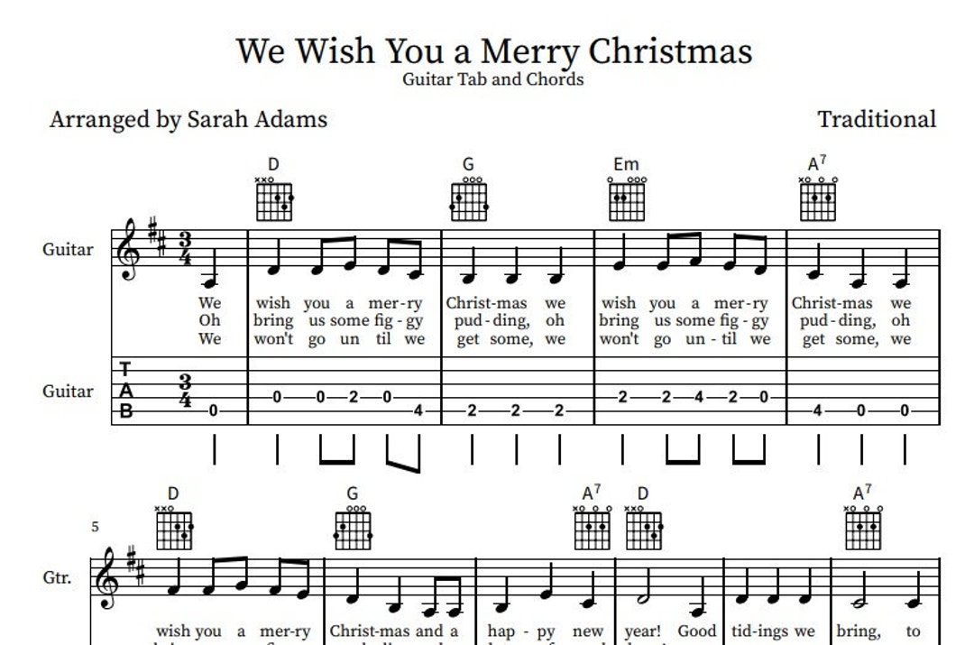 We Wish You A Merry Christmas (guitar Tab) - Etsy