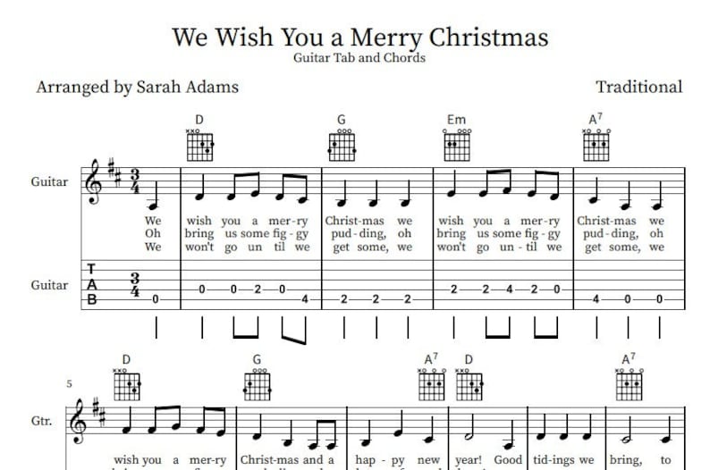 We Wish You A Merry Christmas (guitar Tab) - Etsy