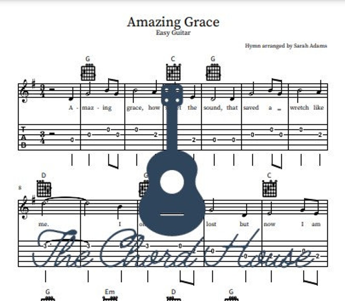 Amazing Grace Easy Guitar Tab - Etsy