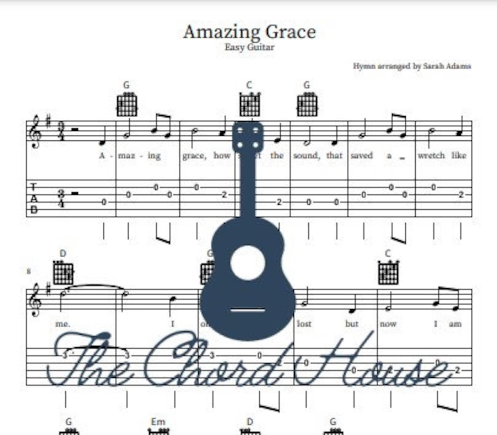 Amazing Grace Easy Guitar Tab - Etsy