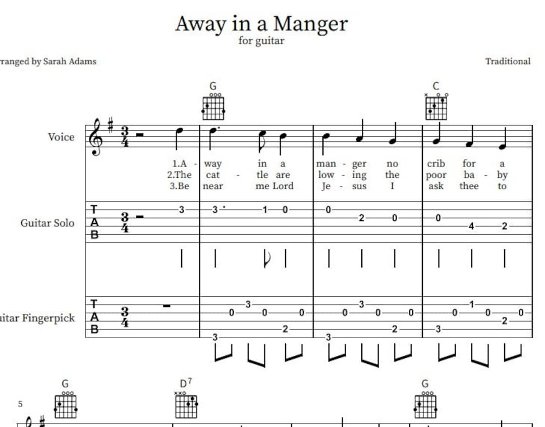 Away in A Manger Guitar Tab - Etsy