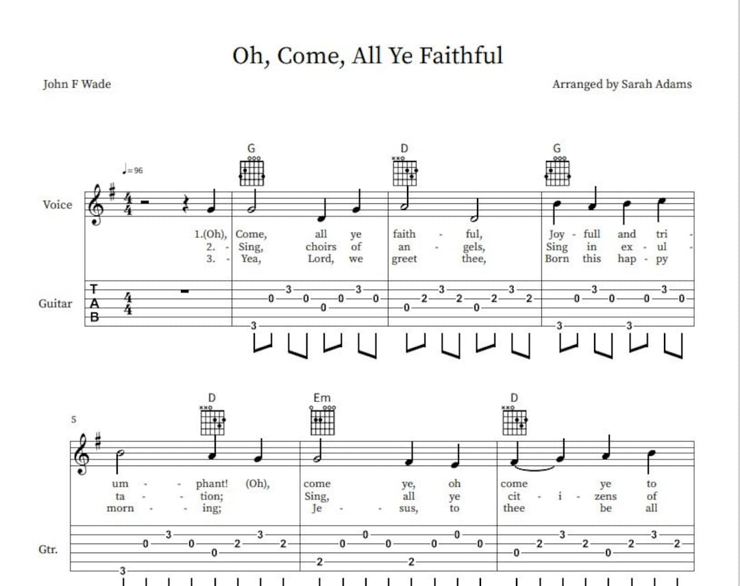 Oh, Come, All Ye Faithful Guitar Tab - Etsy