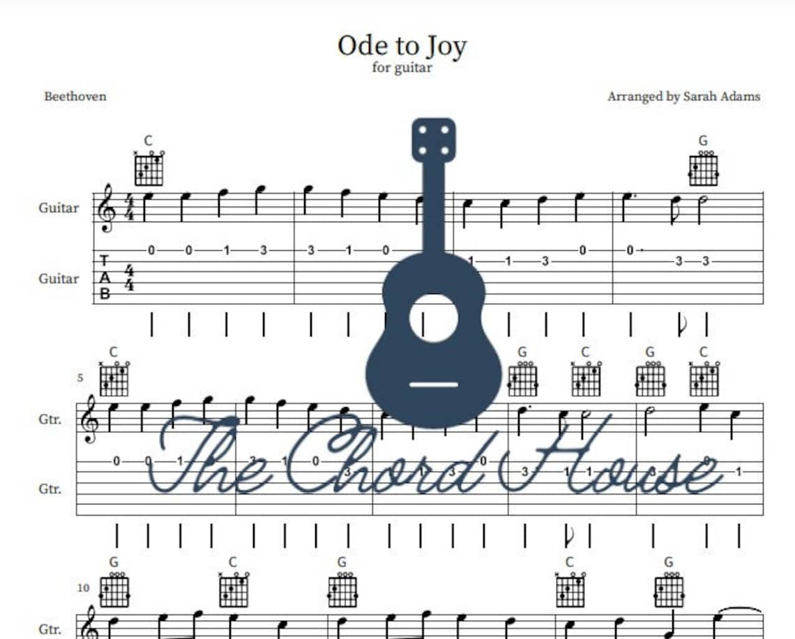 Ode to Joy Easy Guitar Tab - Etsy