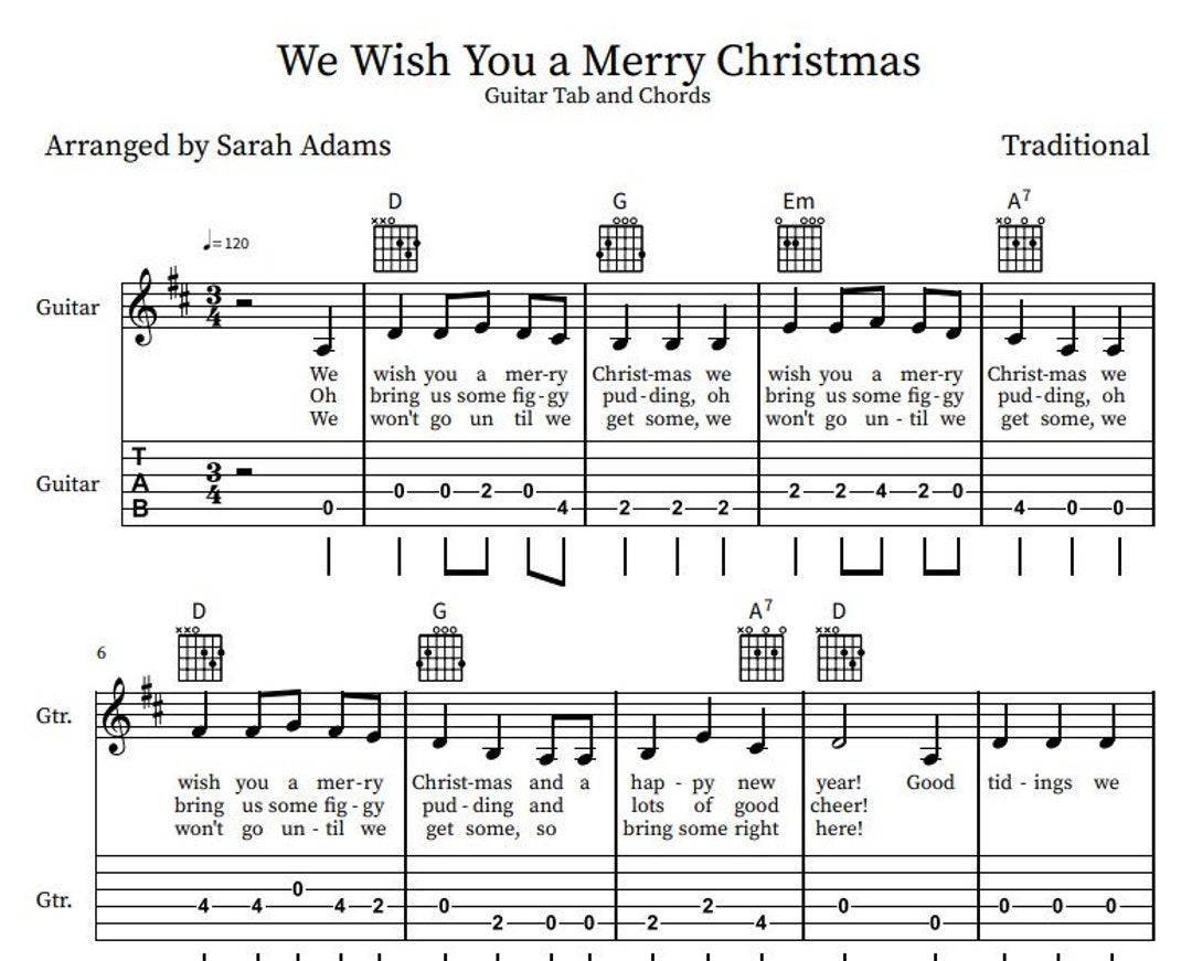 We Wish You A Merry Christmas guitar Tab - Etsy