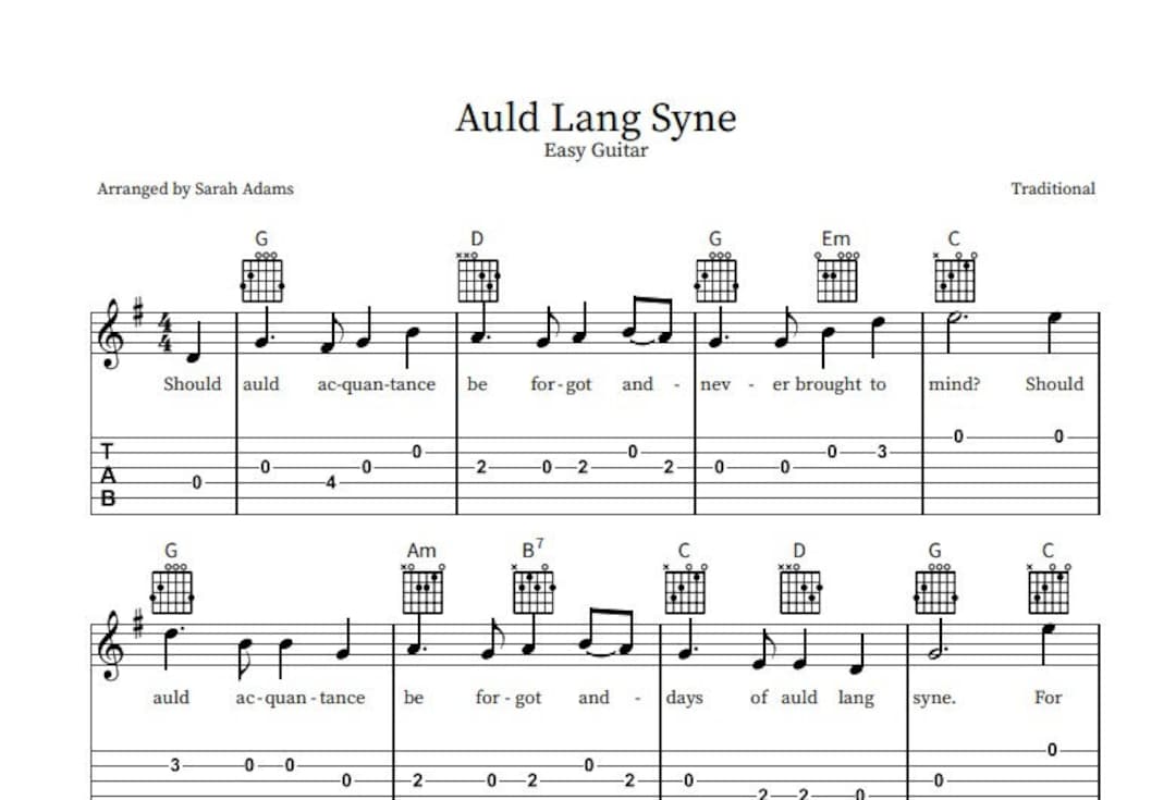 Auld Lang Syne (easy Guitar) - Etsy
