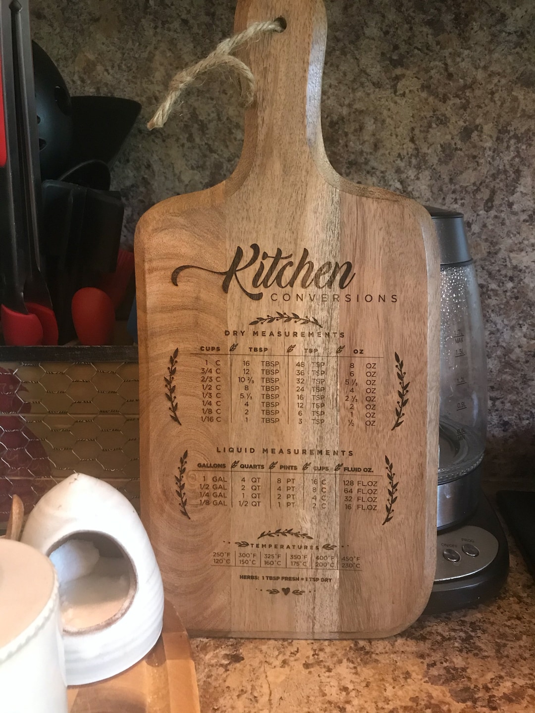 Kitchen Conversion Chart Board - Wood Burned | Kitchen | Reference ...
