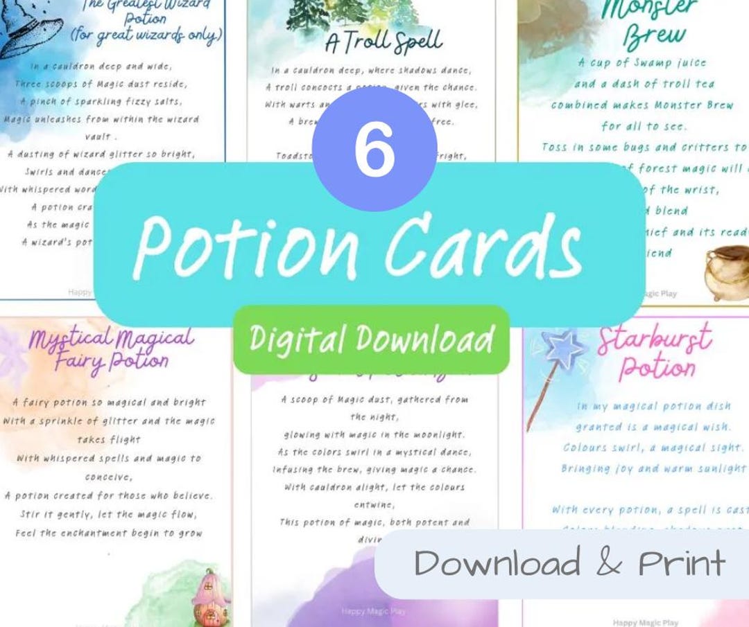 Printable Potion Cards for Kids Poems for Sensory Fizzy Play Activity ...