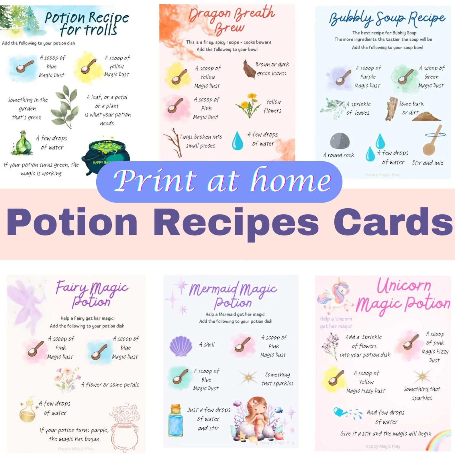Printable Potion Recipe Cards Kids' Mud Kitchen Activity (digital ...