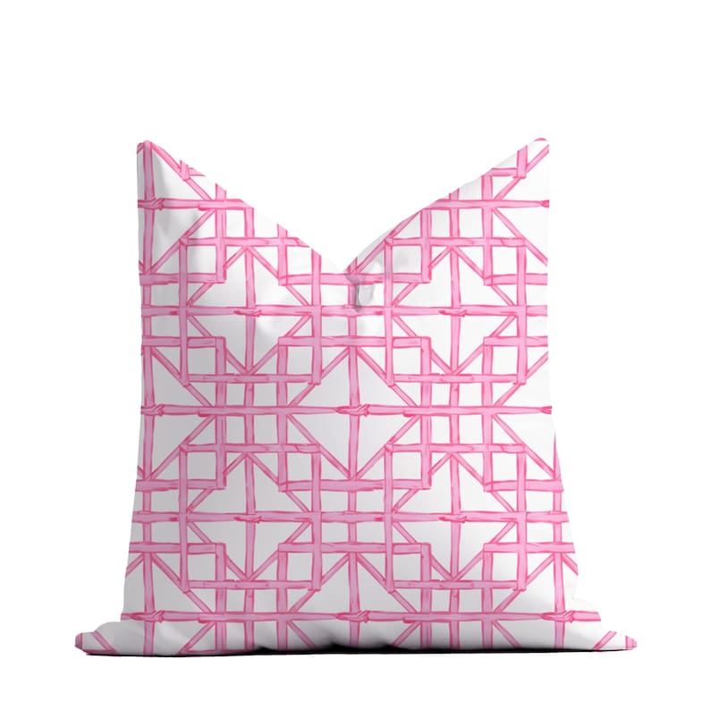 Bamboo Trellis Throw Pillow, Preppy Home Decor, Modern, Pink Weave ...